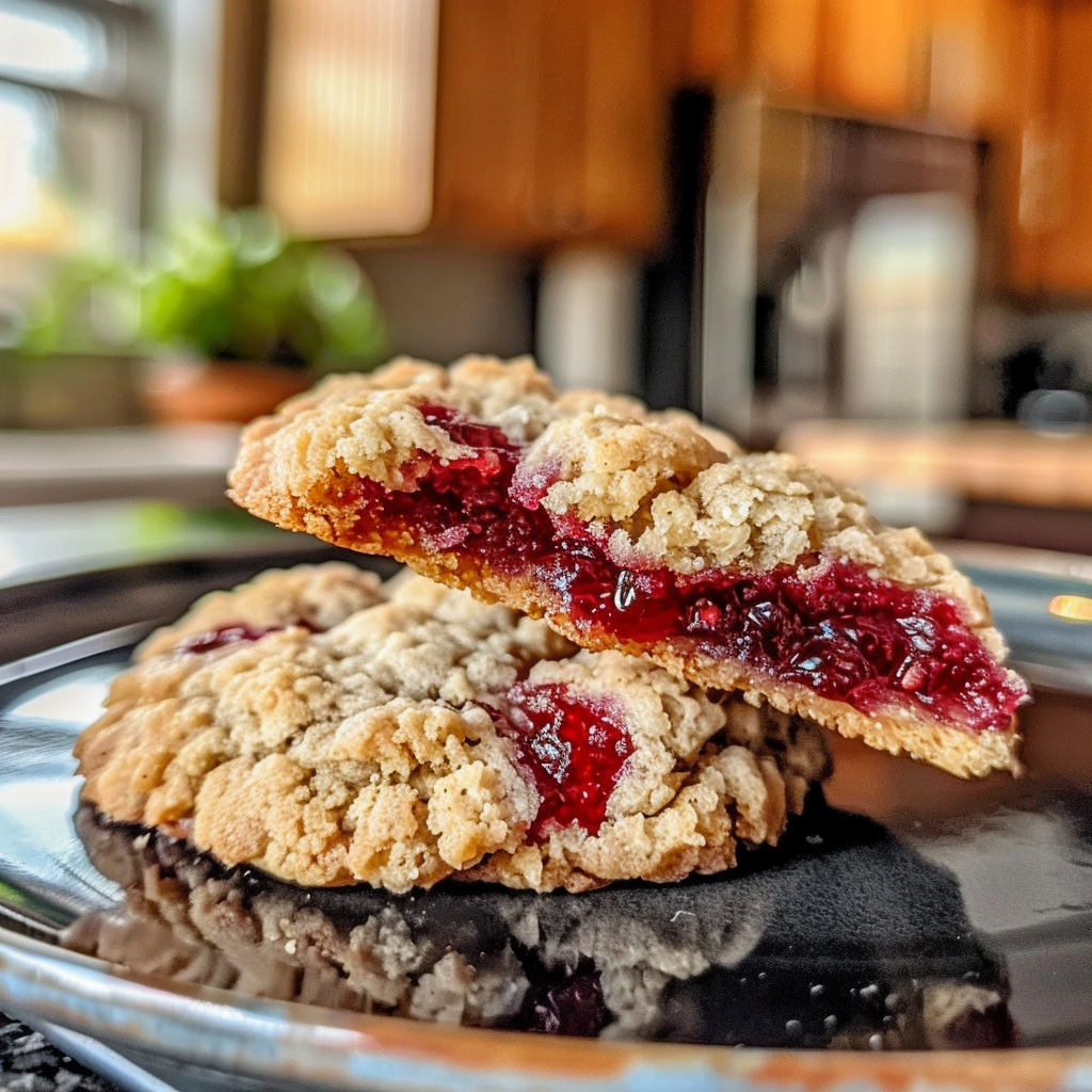 Buttery Raspberry Crumble Cookies with Sweet Jam Filling